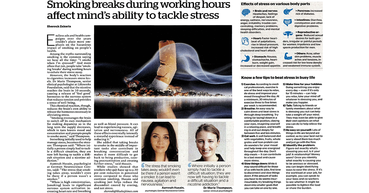 Smoking breaks during working hours affect mind’s ability to tackle stress